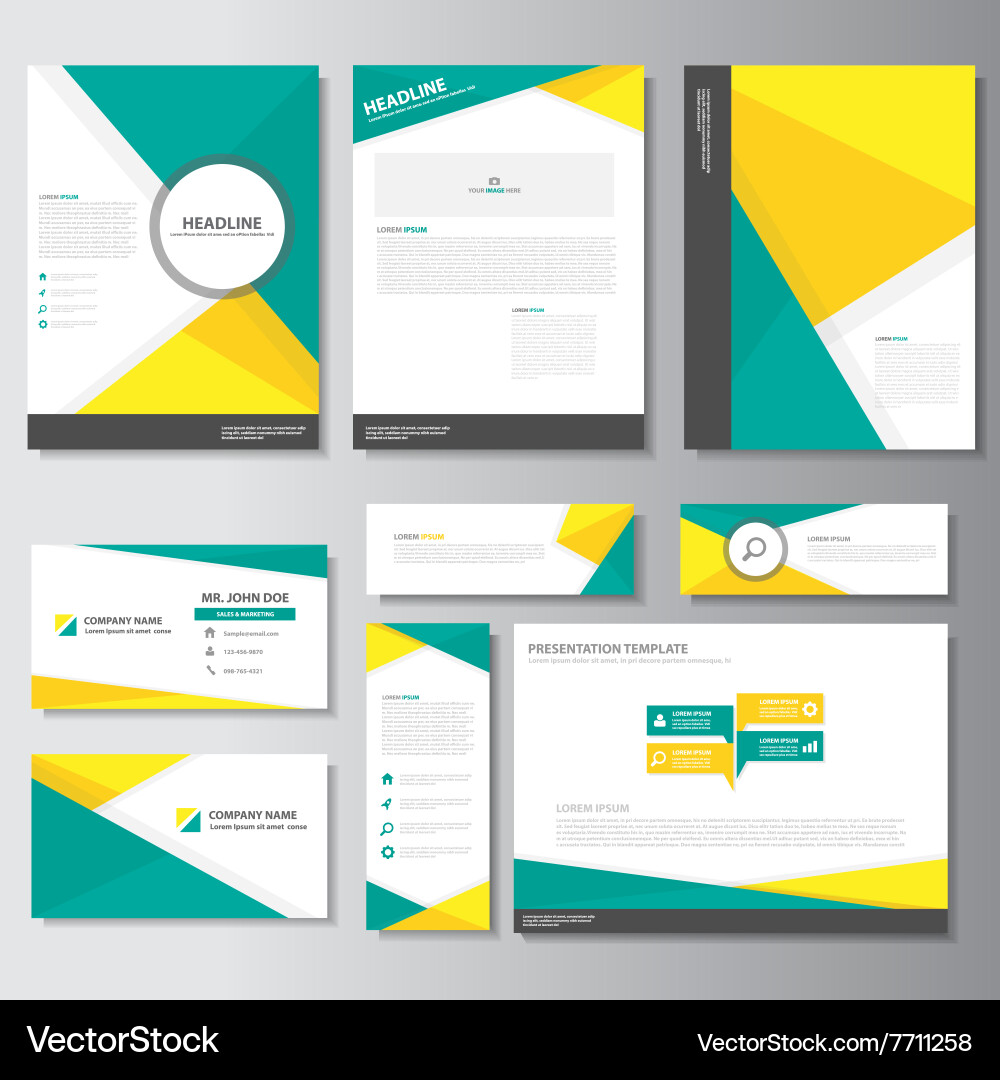 Green yellow brochure flyer leaflet banner set Vector Image