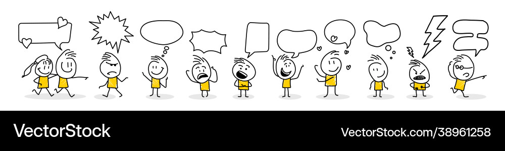 Stick figures thought bubbles speech Royalty Free Vector