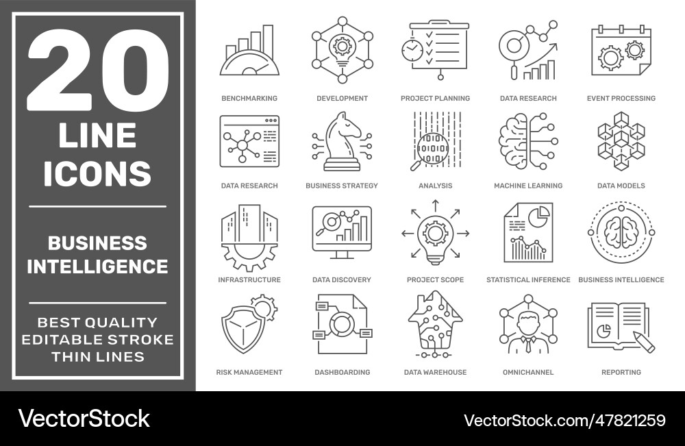 Business Intelligence Icons Set Royalty Free Vector Image