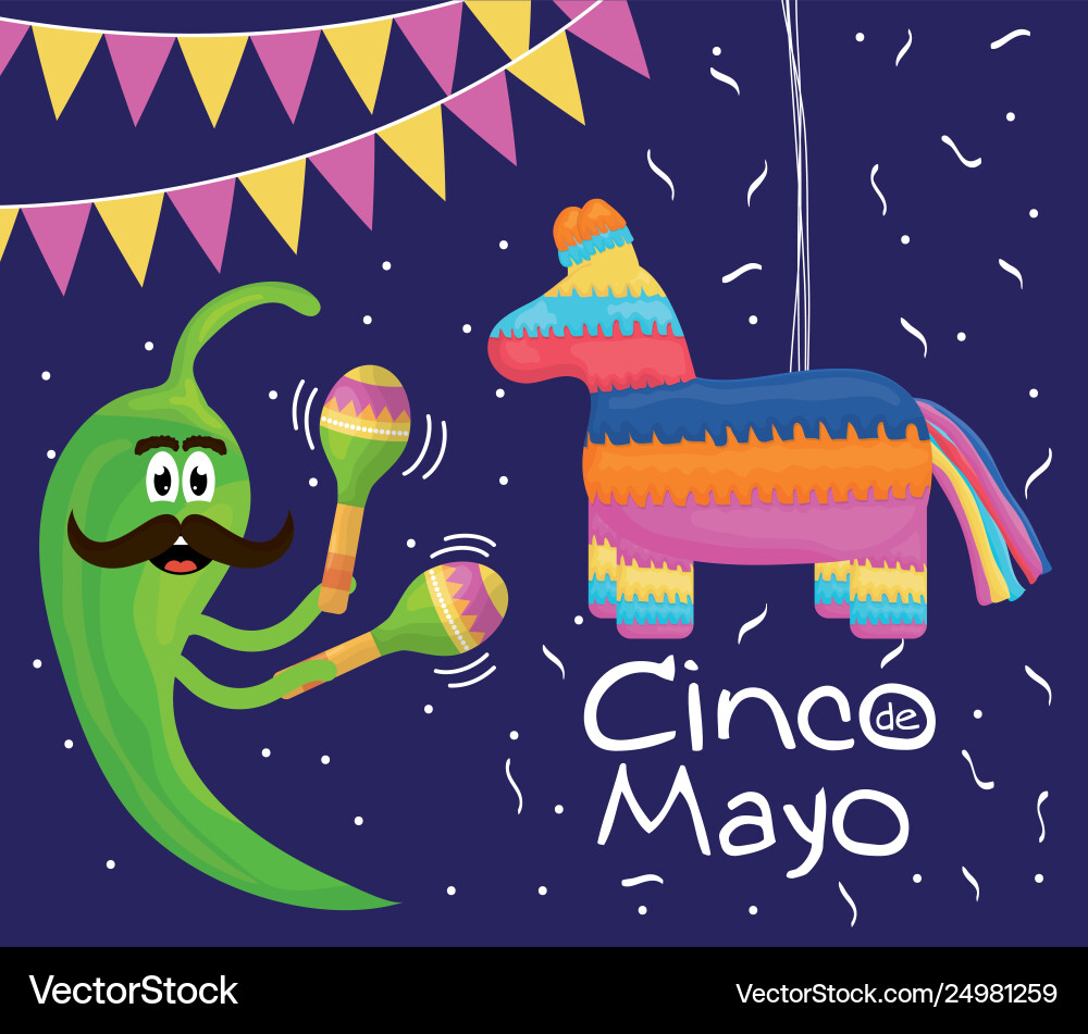 Cinco de mayo celebration with pinata and mexican Vector Image