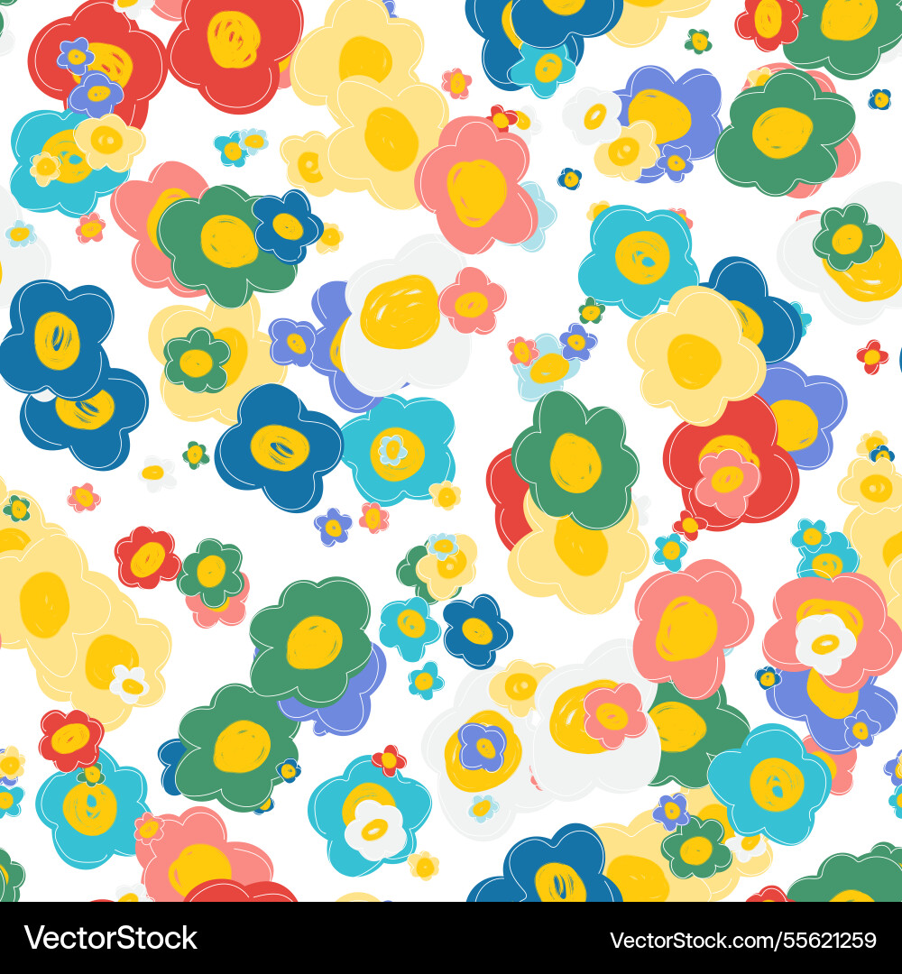 Colorful cute floral seamless pattern hand drawn Vector Image