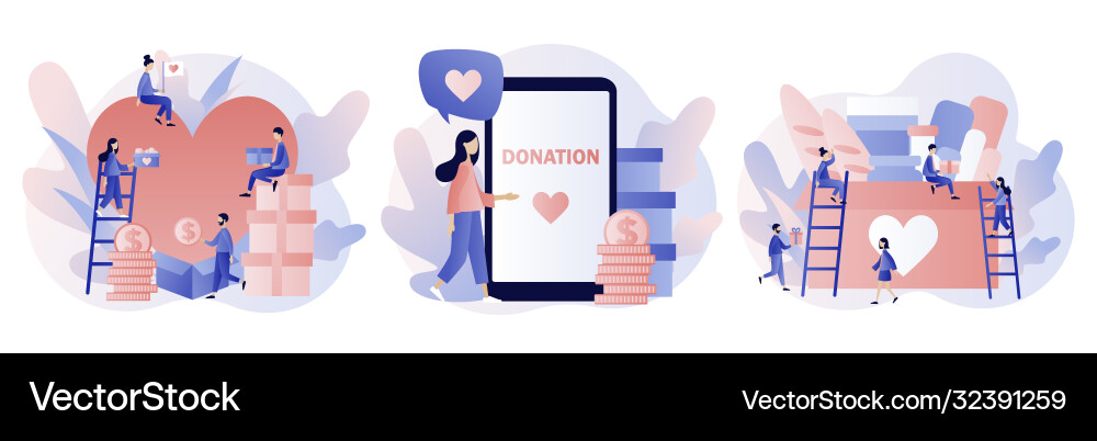 Donation and volunteers work concept tiny people Vector Image