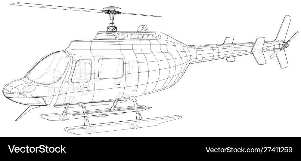Helicopter Wireframe Outline Royalty Free Vector Image