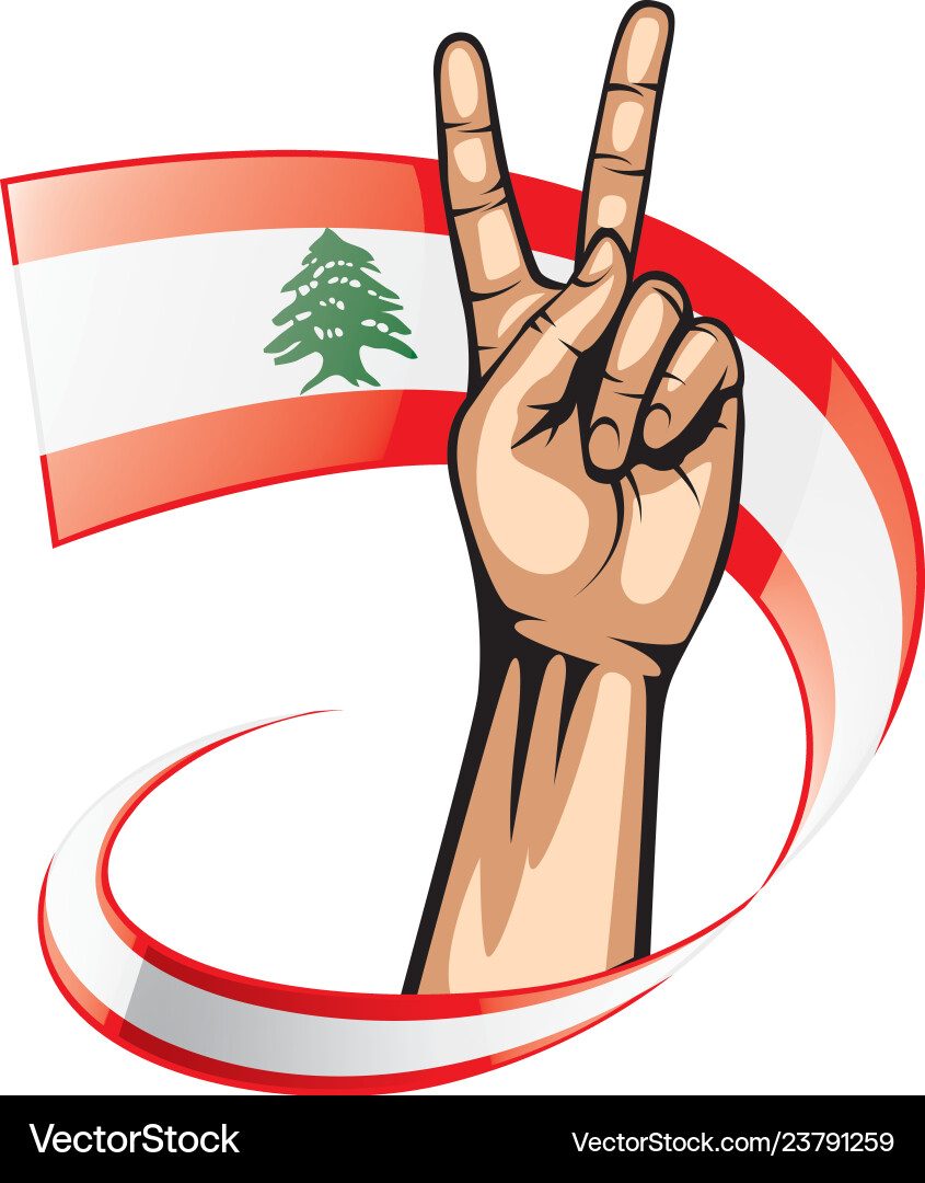 Lebanese flag and hand on white background Vector Image