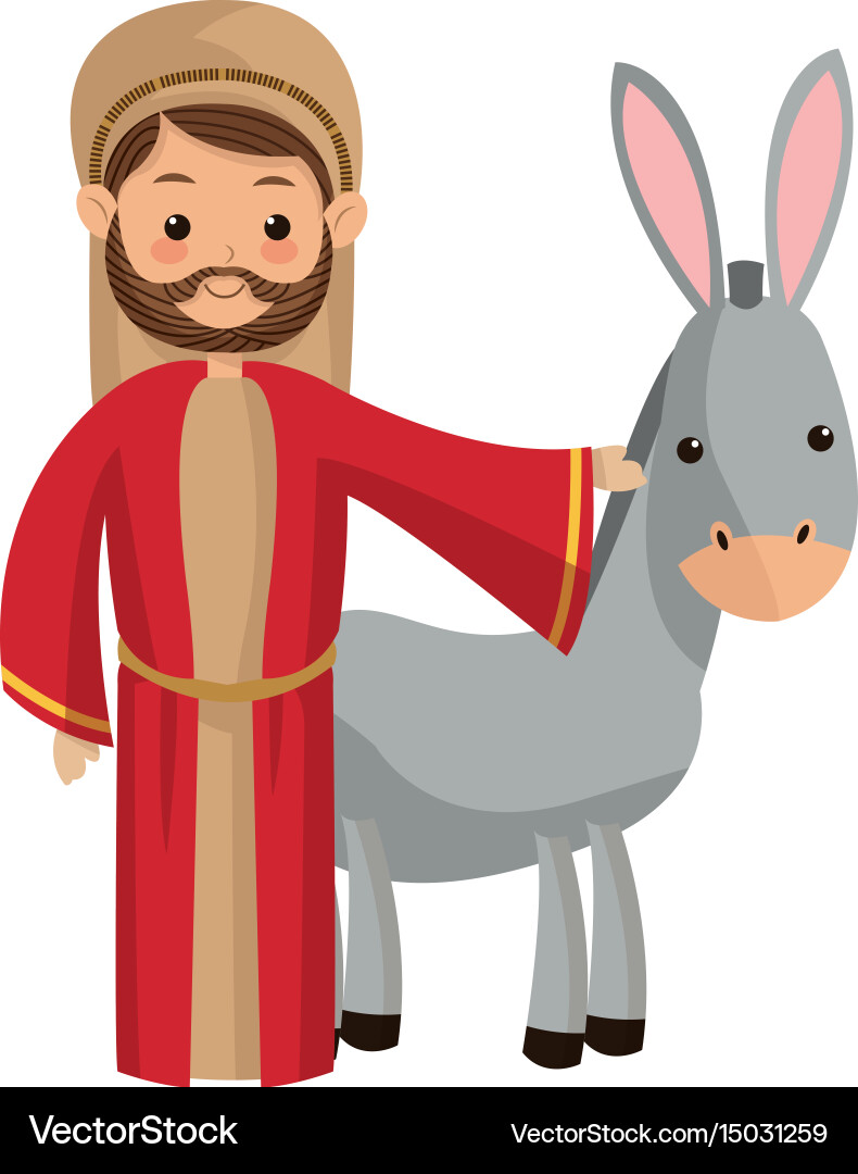 Saint joseph with donkey manger cartoon Royalty Free Vector