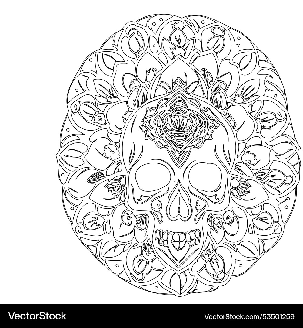 Skull mandala outline sketch Royalty Free Vector Image