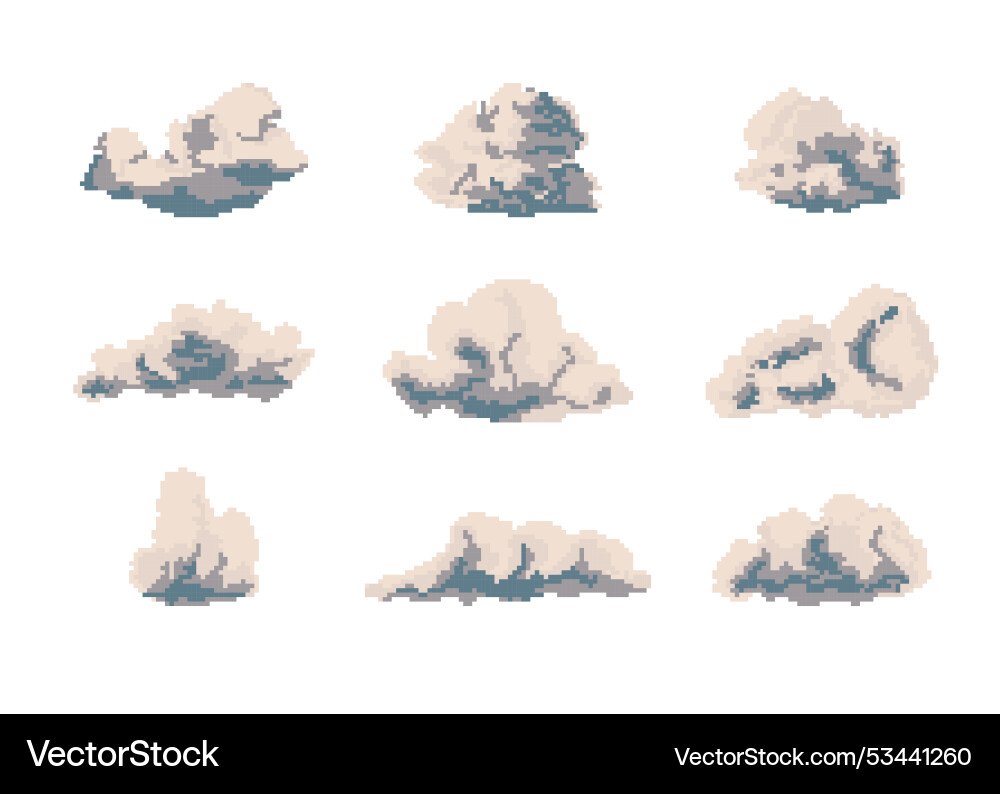 Cartoon color pixelated 8 bit clouds set Vector Image