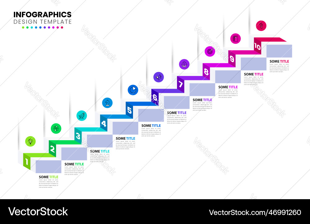 Infografische Vorlagentreppe mit 10 Schritten Vektorbild