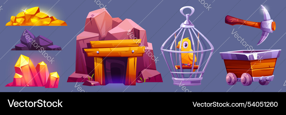 Mining game elements set Royalty Free Vector Image