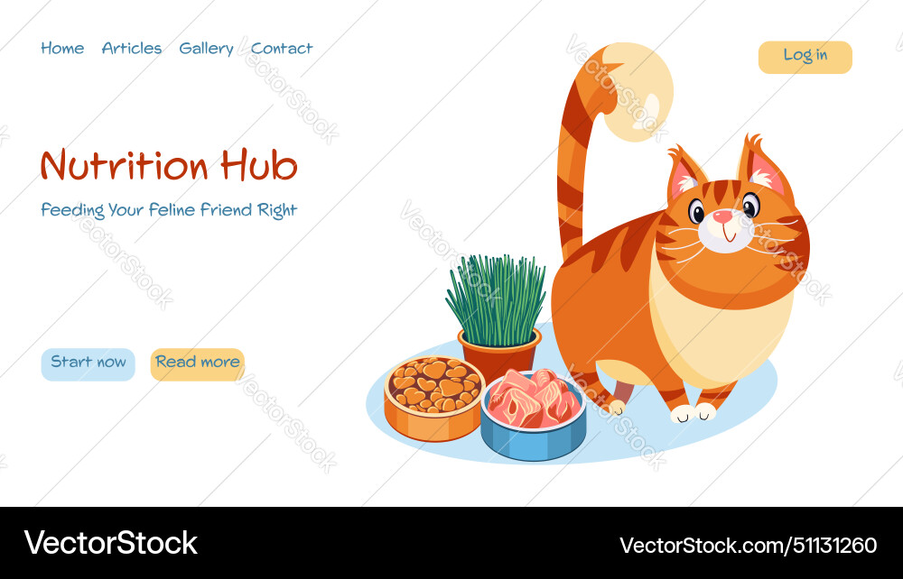 Nutrition hub cat webpage Royalty Free Vector Image