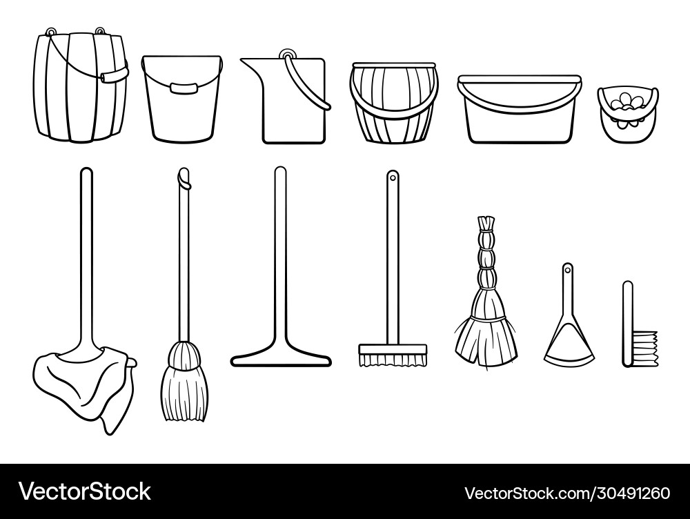 Outline style set cleaning tools Royalty Free Vector Image