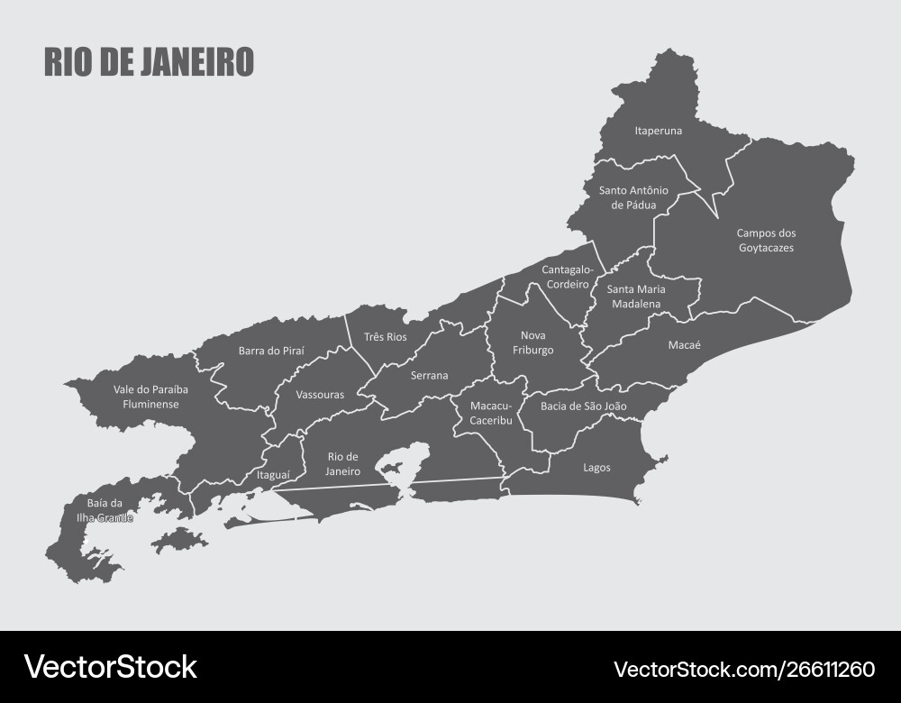 Rio de janeiro state regions map Royalty Free Vector Image