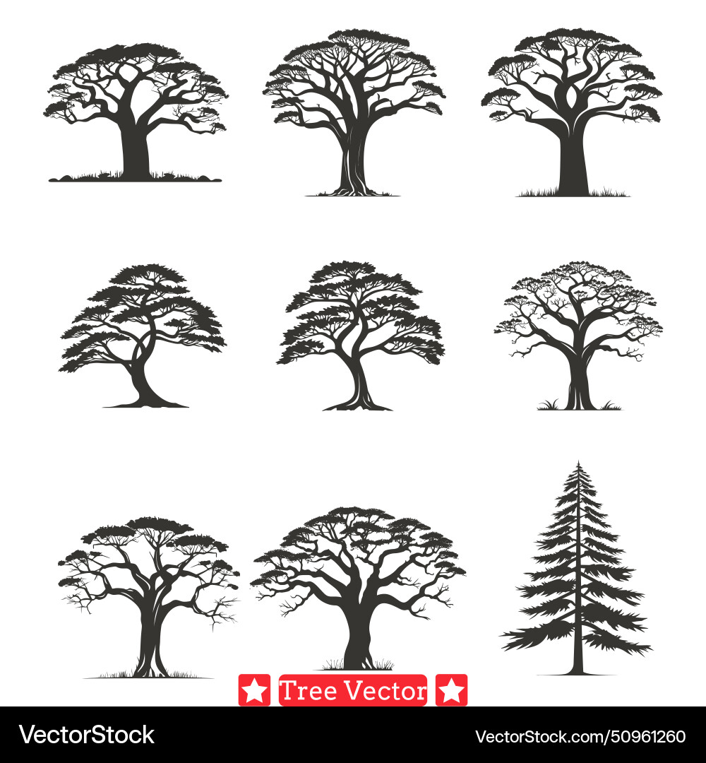 Silent sentinels majestic tree silhouettes bundle Vector Image