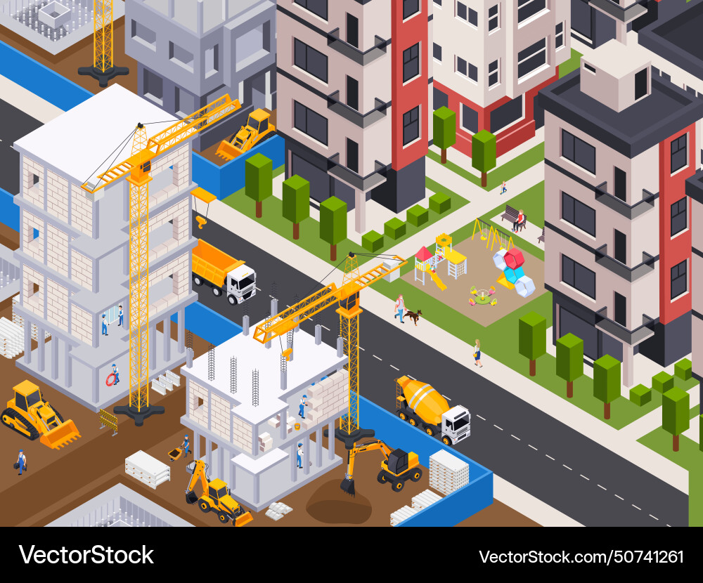 Construction in city isometric background Vector Image