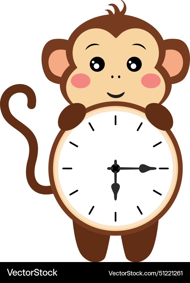 Cute monkey with clock inside Royalty Free Vector Image