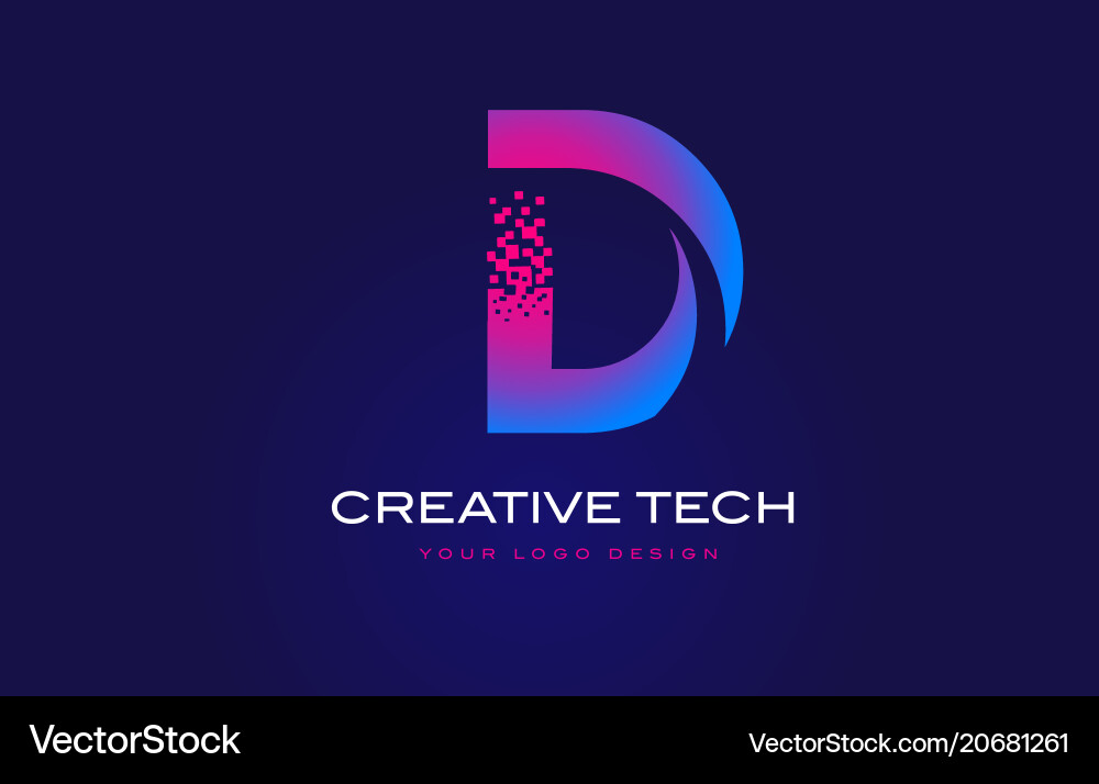 D initial letter logo design with digital pixels Vector Image