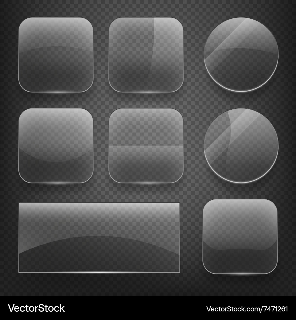 Glass square rectangular and round buttons Vector Image