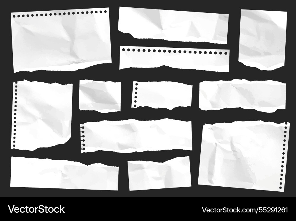 Ripped paper strips realistic crumpled Royalty Free Vector