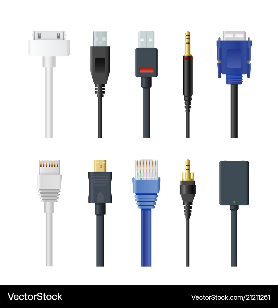 Set of socket cable plug Royalty Free Vector Image