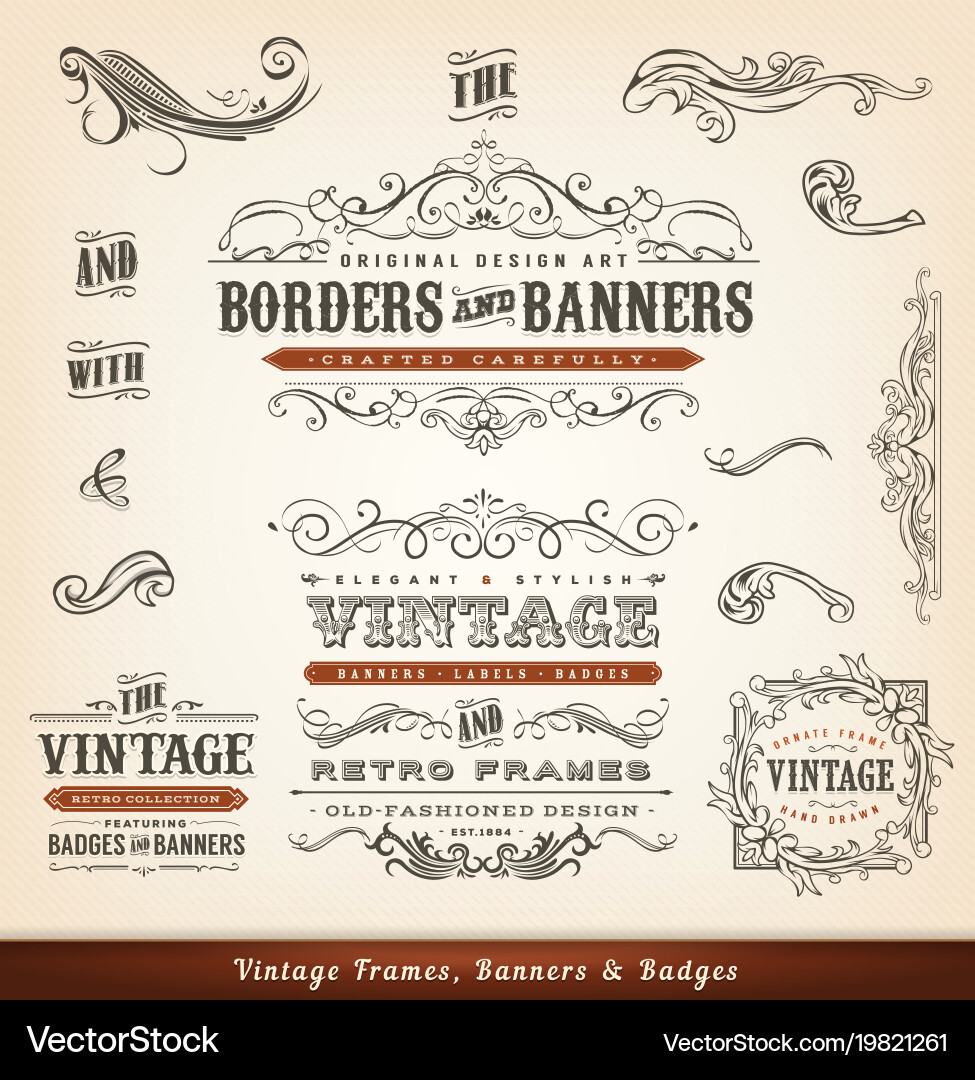 Vintage calligraphic frames banners and badges Vector Image