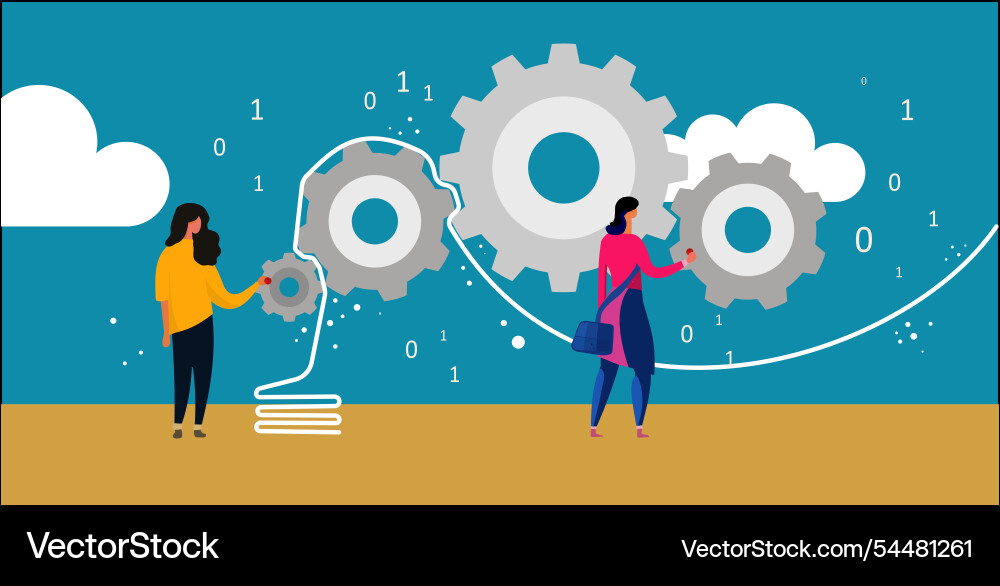 Women operating the mechanism Royalty Free Vector Image