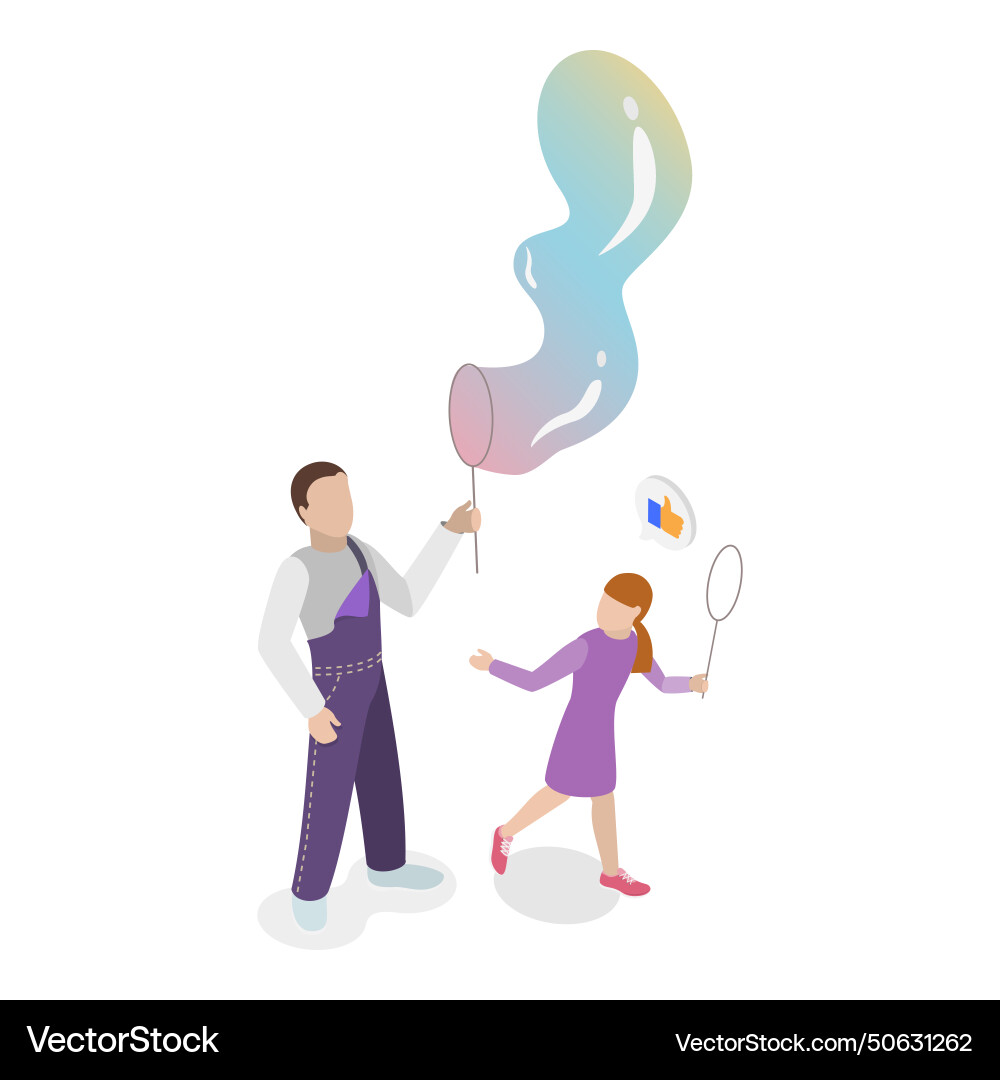 3d isometric flat set of soap bubble show Vector Image