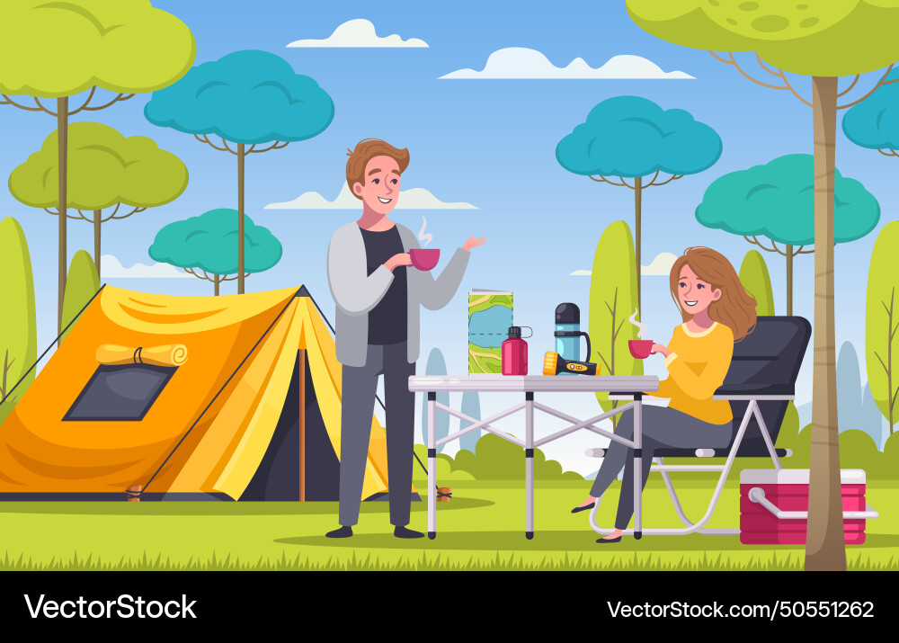 Camping cartoon composition Royalty Free Vector Image