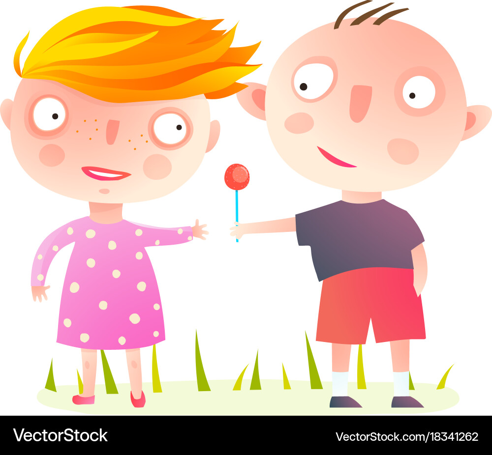 Little kids playing together sharing sweets Vector Image