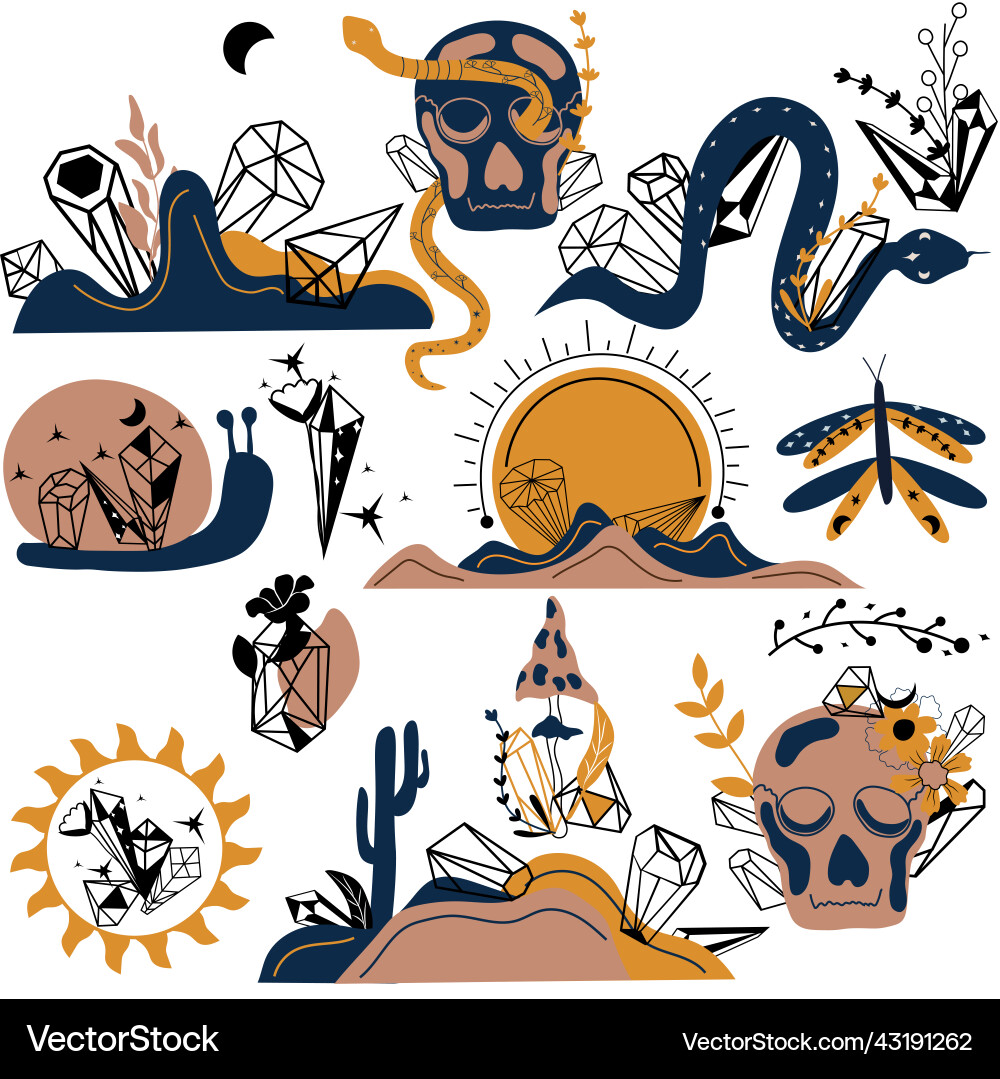 Mystical and esoteric elements magical crystals Vector Image