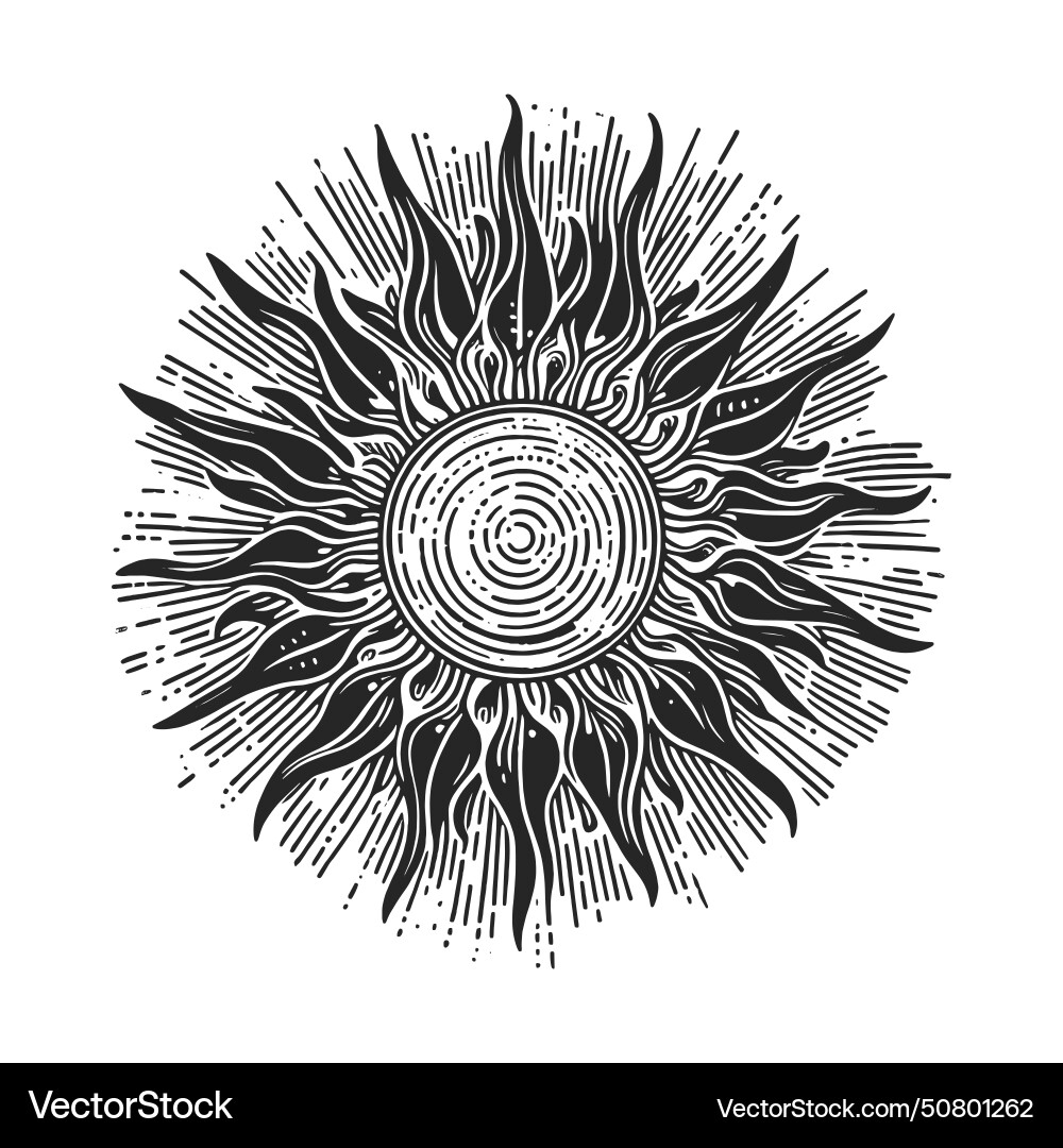 Stylized sun engraving Royalty Free Vector Image