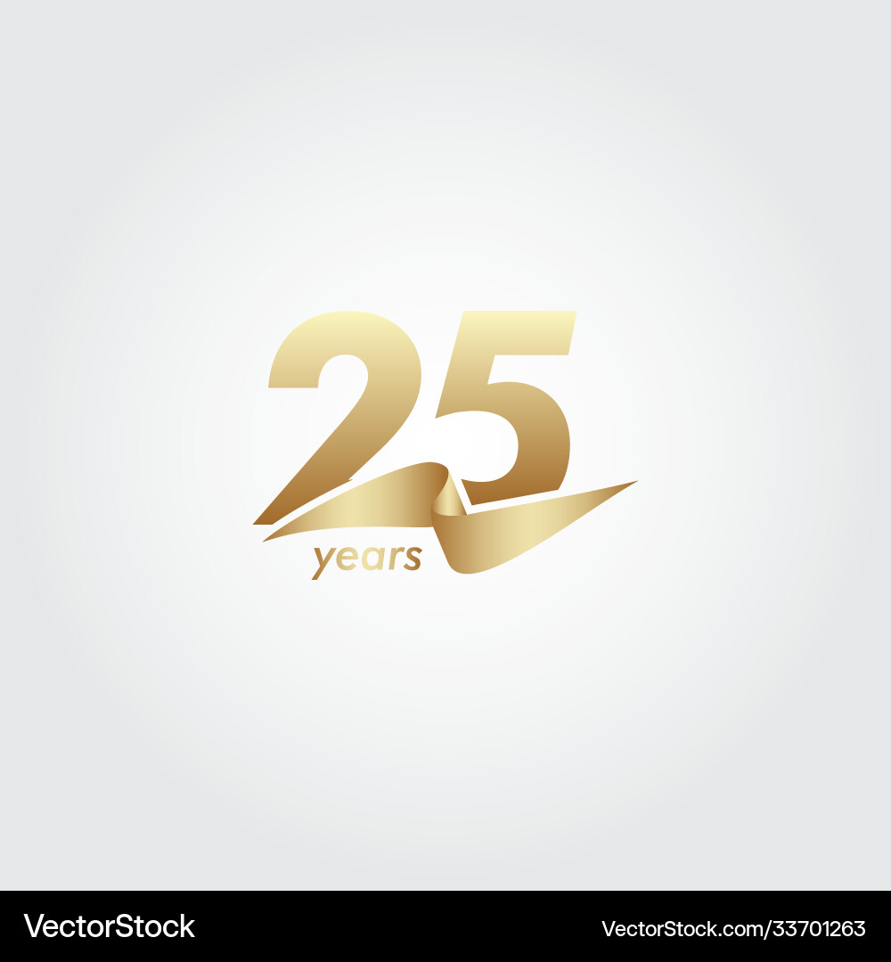 25 years anniversary celebration gold ribbon Vector Image