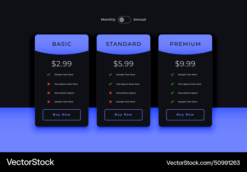 Dark theme web subscription pricing chart layout Vector Image Dark theme web subscription pricing chart layout Vector Image