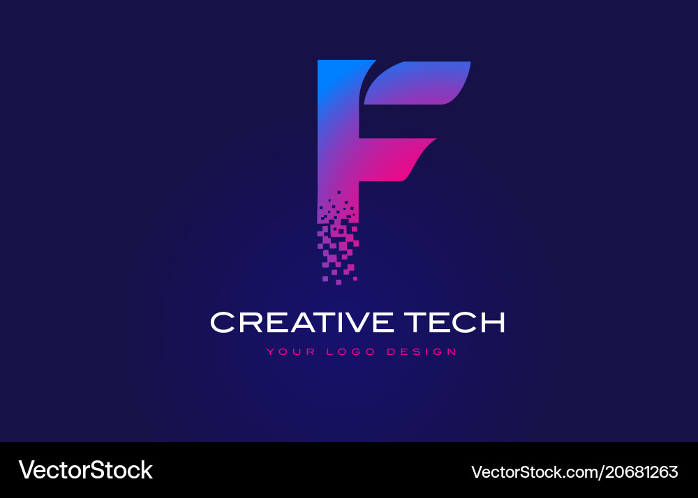 F initial letter logo design with digital pixels Vector Image