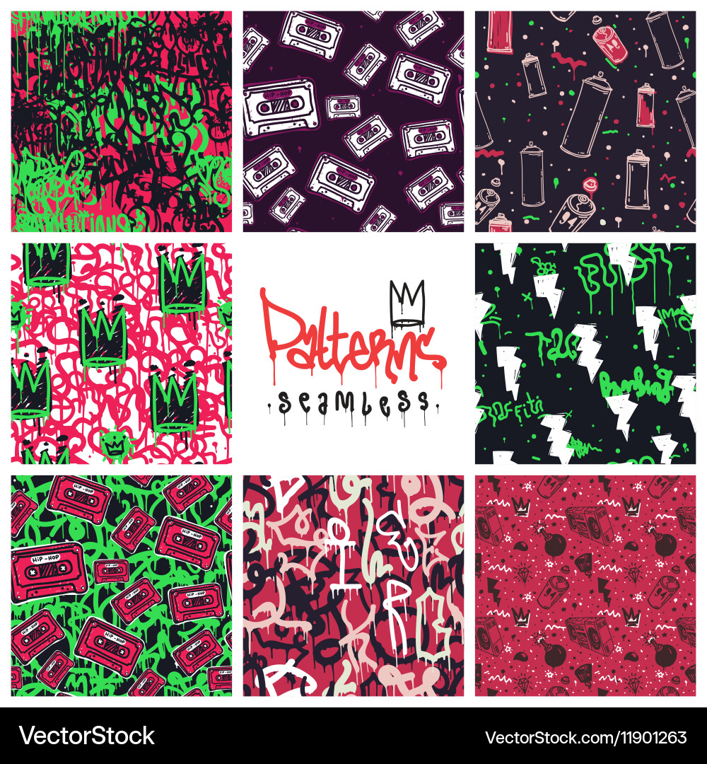 Graffiti seamless patterns set Royalty Free Vector Image