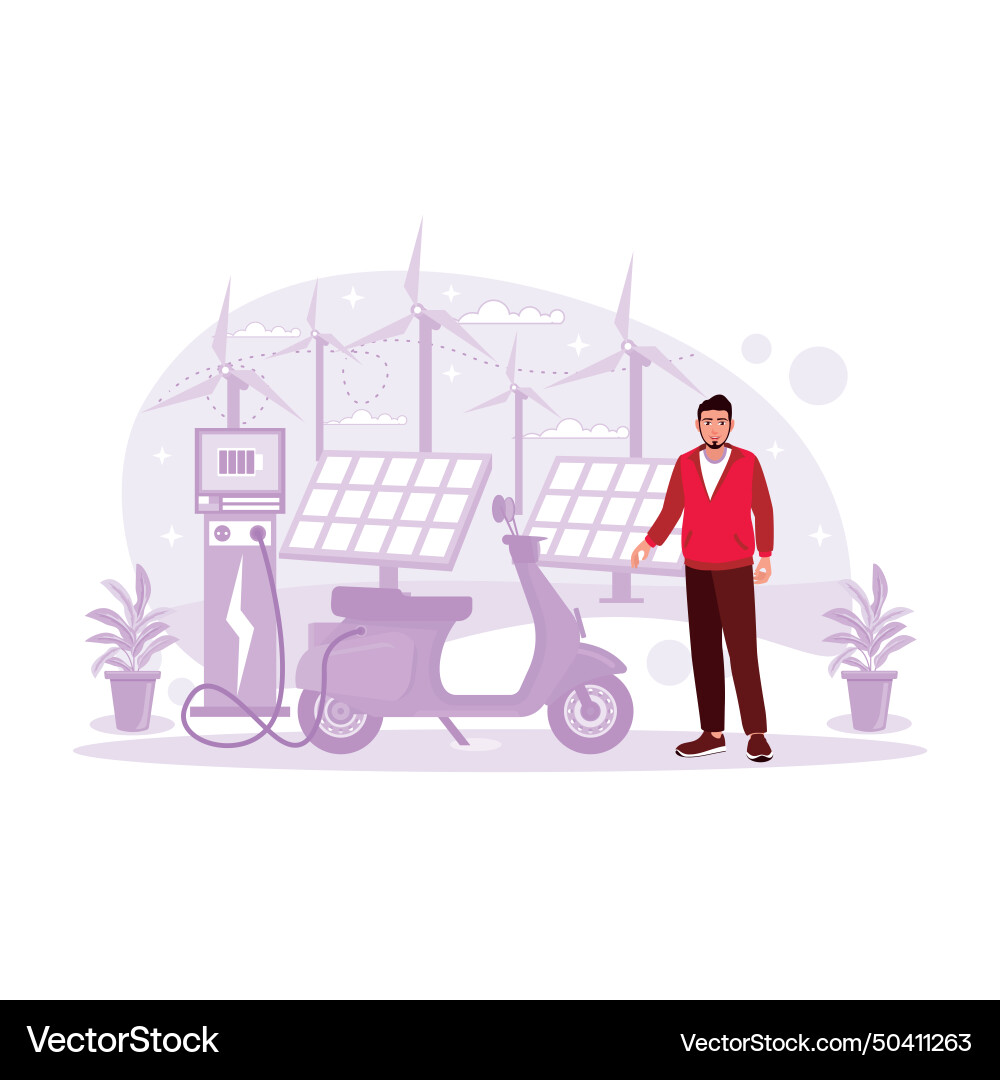 Man charging electric scooter Royalty Free Vector Image