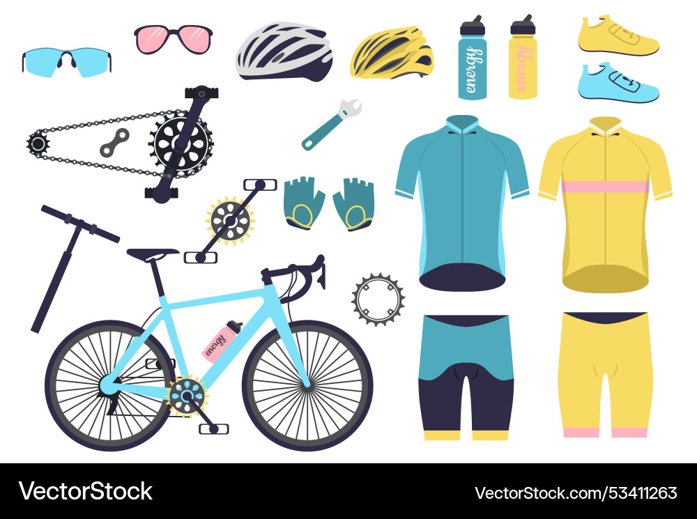 Mountain bike parts set elements in flat graphic Vector Image