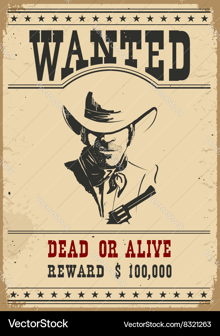 Western Wanted Poster Vector Set Of Vintage Western Style Wanted
