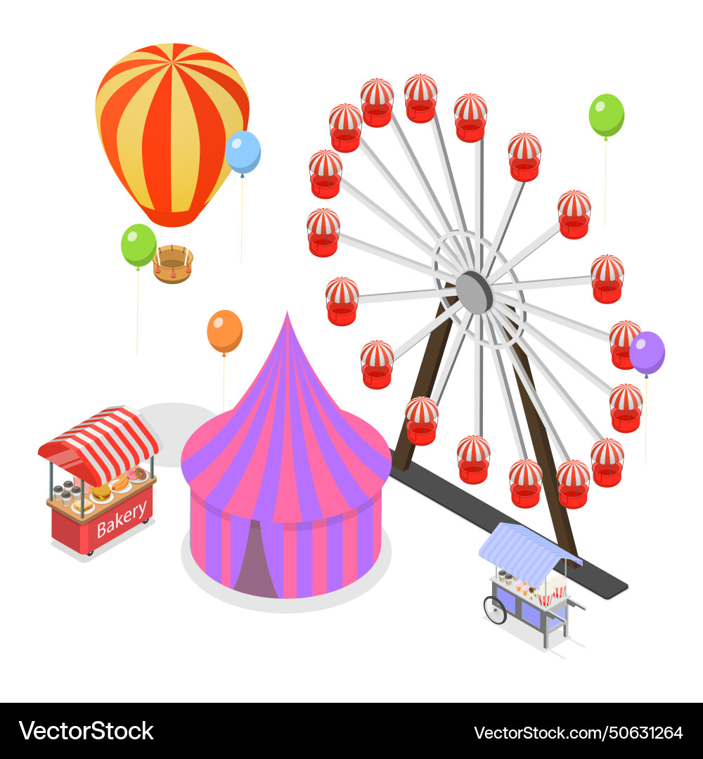 3d isometric flat set of amusement parks Vector Image