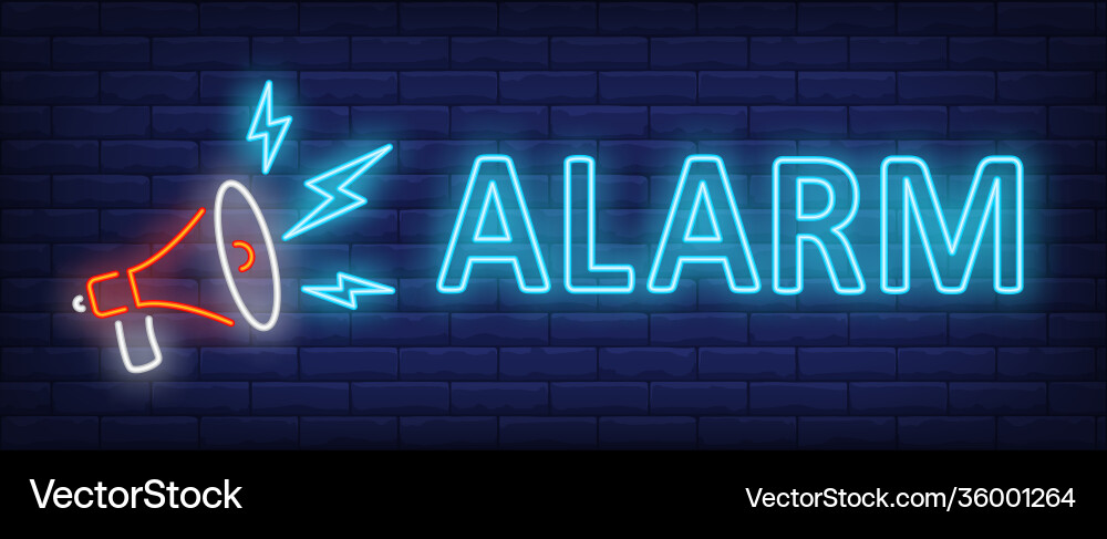 Alarm neon text with loudspeaker Royalty Free Vector Image