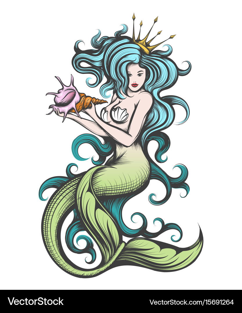 Mermaid with a seashell in her hands Royalty Free Vector