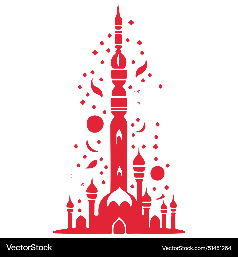 Red minaret ramadan sketch draw Royalty Free Vector Image