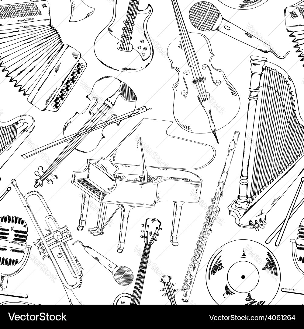 Seamless pattern of musical instruments Royalty Free Vector