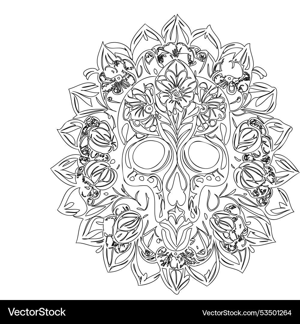 Skull mandala outline sketch Royalty Free Vector Image