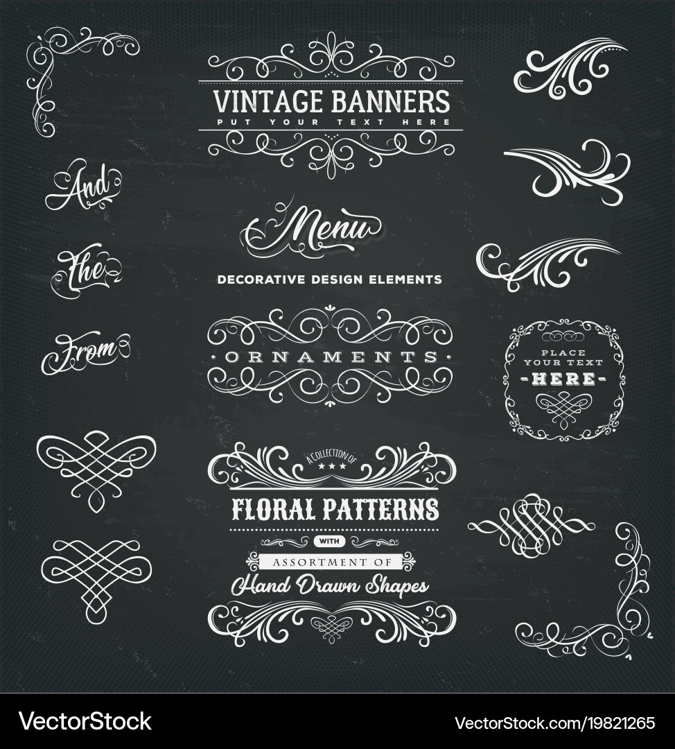 Calligraphic frames and banners on chalkboard Vector Image