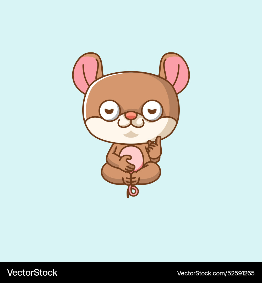 Cute mouse meditation yoga kawaii chibi character Vector Image