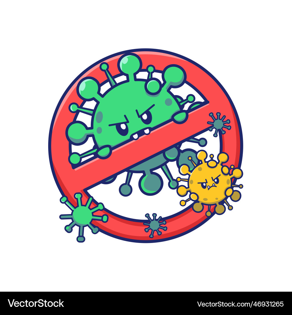 Cute virus cartoon with stop sign Royalty Free Vector Image