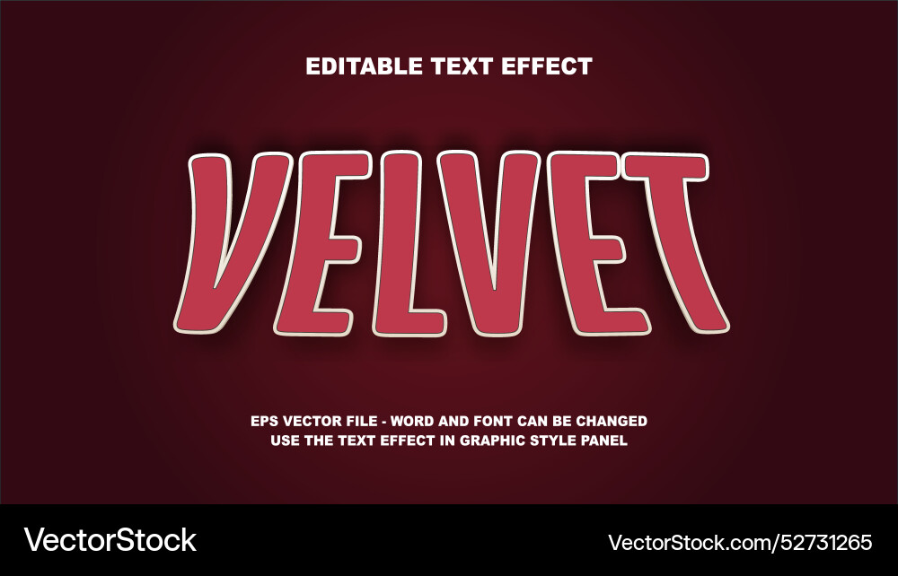 Editable text effect velvet 3d template Royalty Free Vector