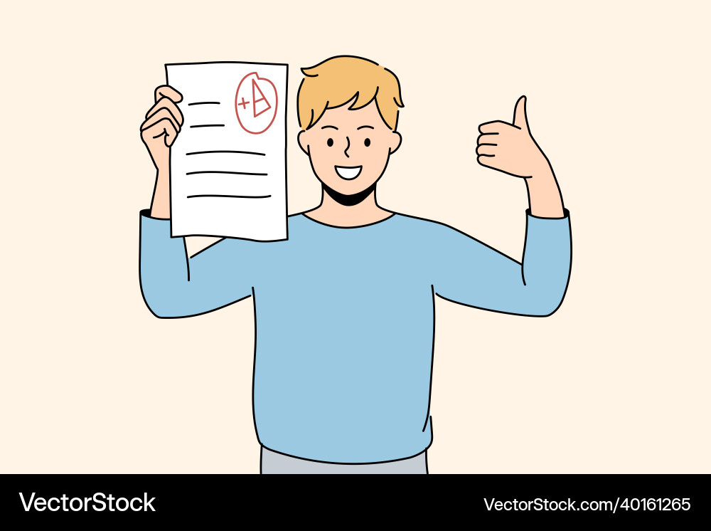 Happy Schoolboy with Excellent Exam Result Vector Image