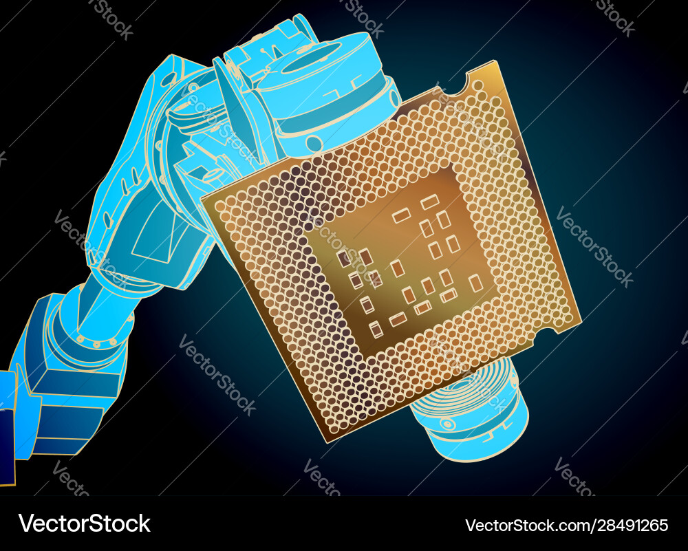 Industrial robot and microchip closeup Royalty Free Vector