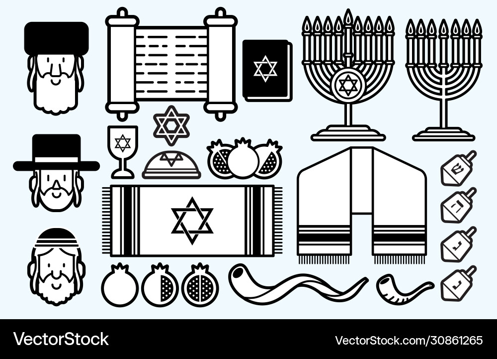 Jewish icon set cartoon graphic Royalty Free Vector Image